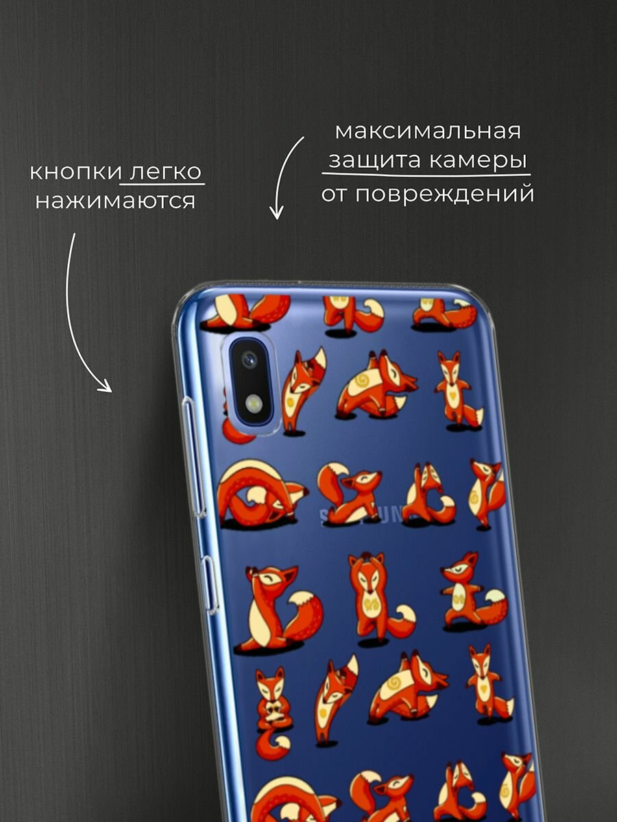 Чехол на Samsung Galaxy A10 / Самсунг Галакси А10 с принтом "Йога для лисы", прозрачный — фото 1