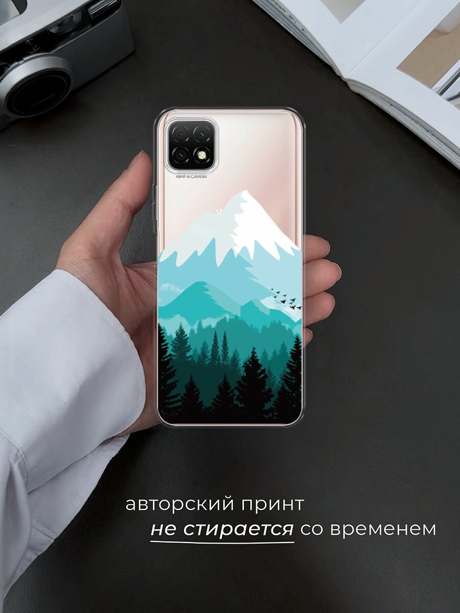 Чехол на Wiko T3 / Вико Т3 с принтом "Синяя снежная гора", прозрачный — фото 1
