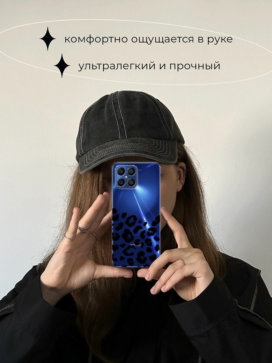 Чехол на Honor X8 / Хуавей X8 с принтом "Окрас леопарда фон черный", прозрачный — фото 1