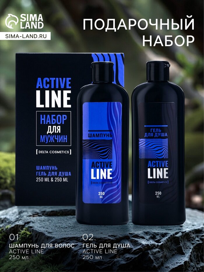 Подарочный набор мужской ACTIVE LINE, гель для душа 250 мл, шампунь 250 мл