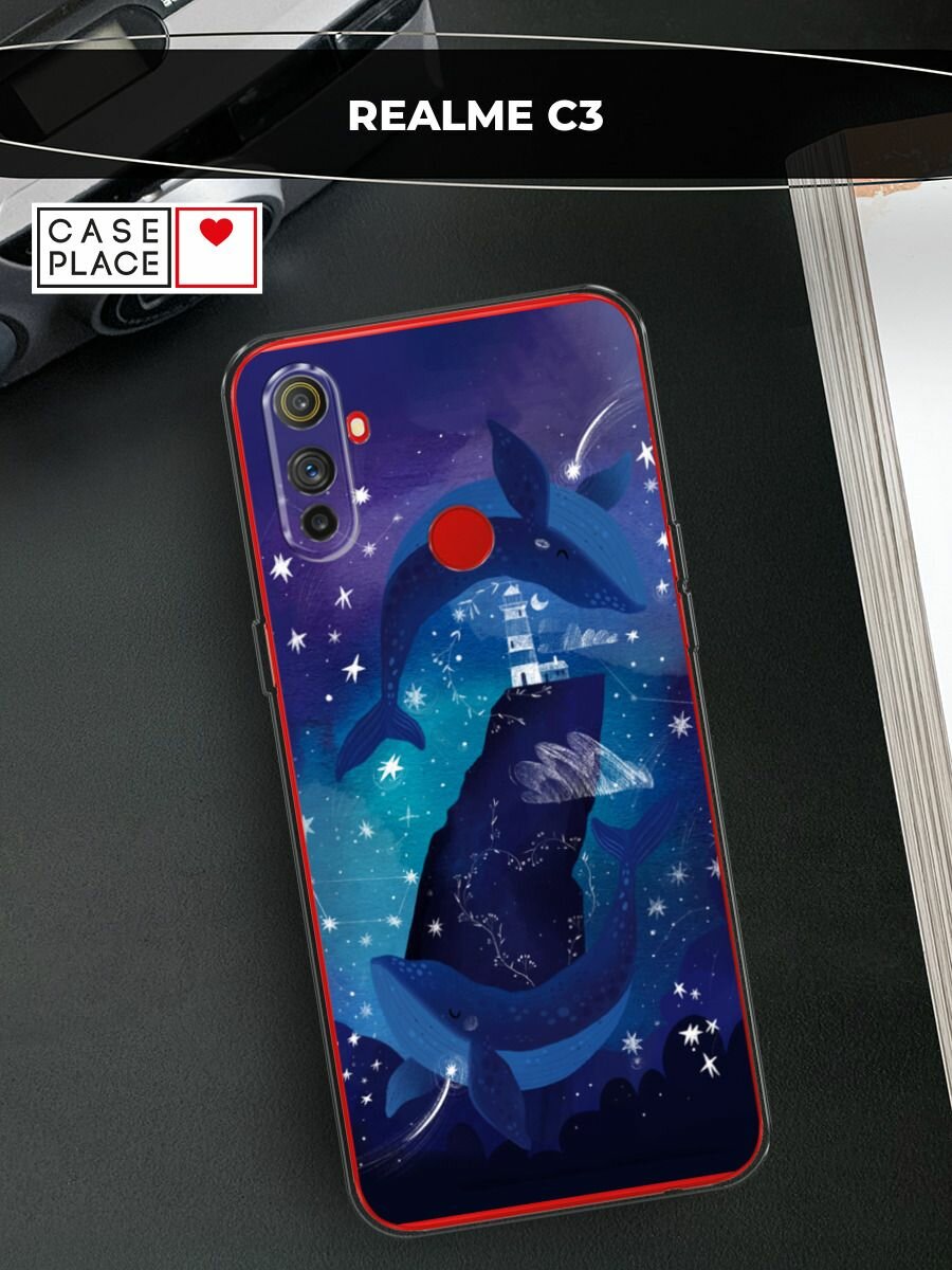 Силиконовый чехол на Realme C3 / Реалми C3 с принтом "Ночные киты"