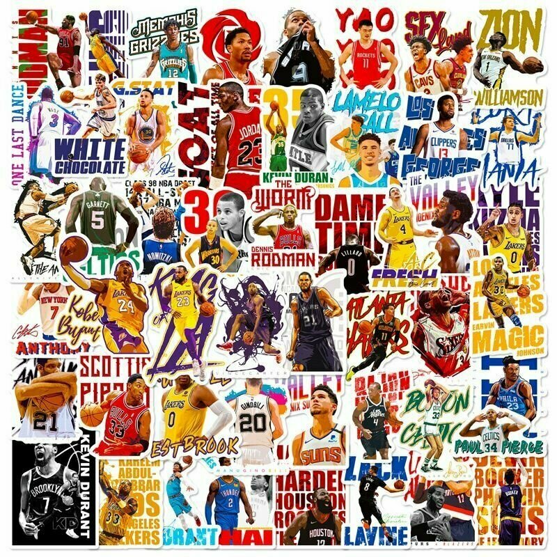 Многоразовые Наклейки 50 шт. Баскетбол 4 многоразовые на телефон, авто, ноутбук, на стену для декора