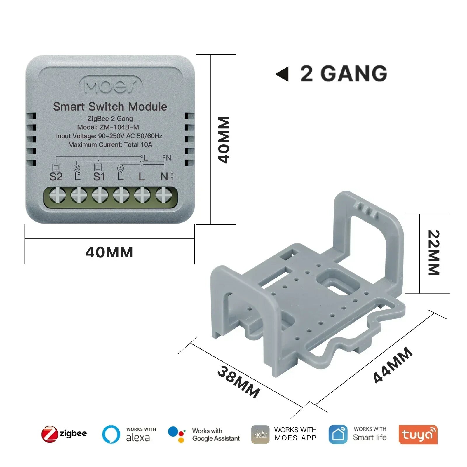 MOES Zigbee 2 Gang Умный Переключатель