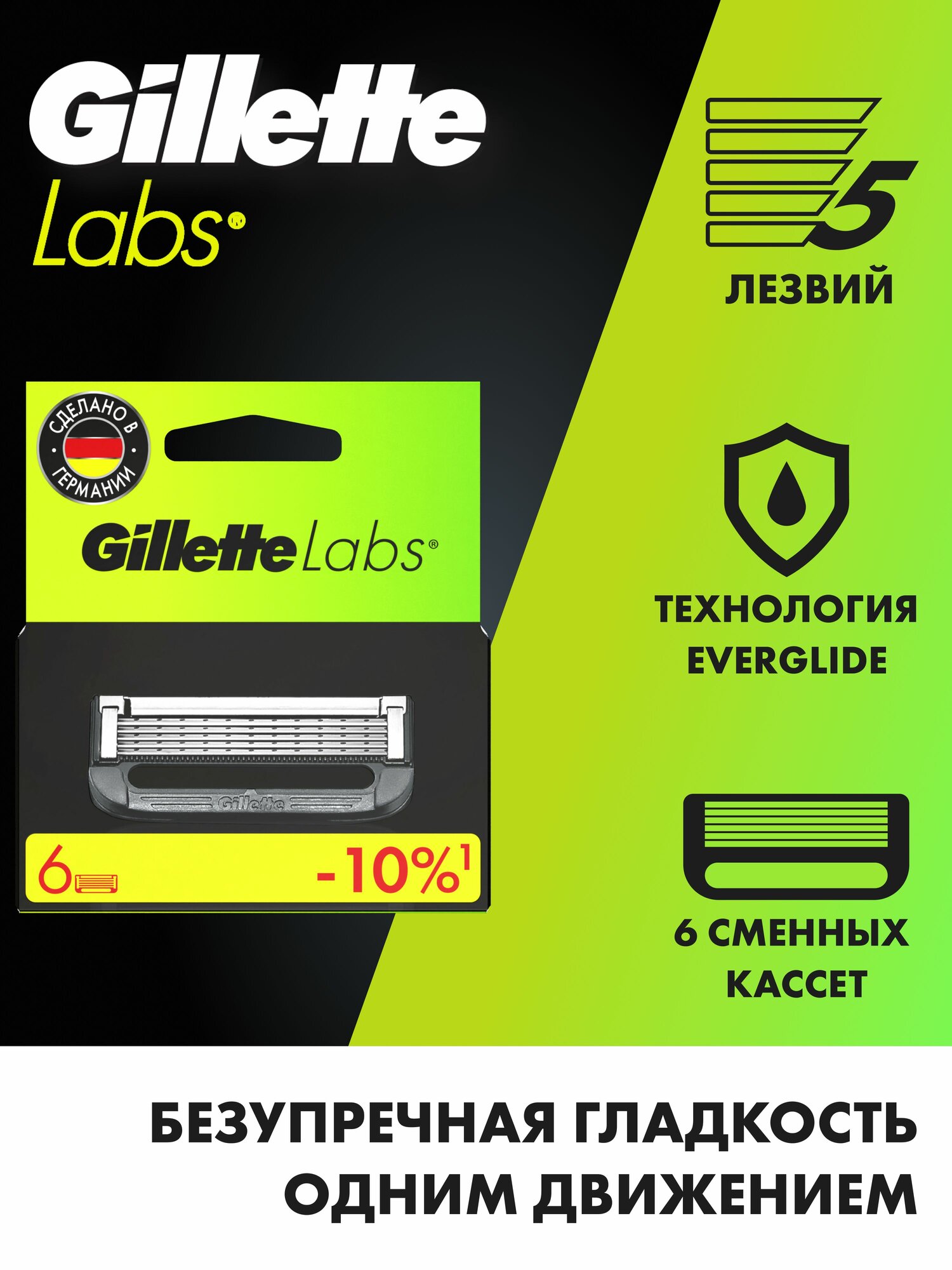 Сменные кассеты для бритья Gillette Labs , 6 шт