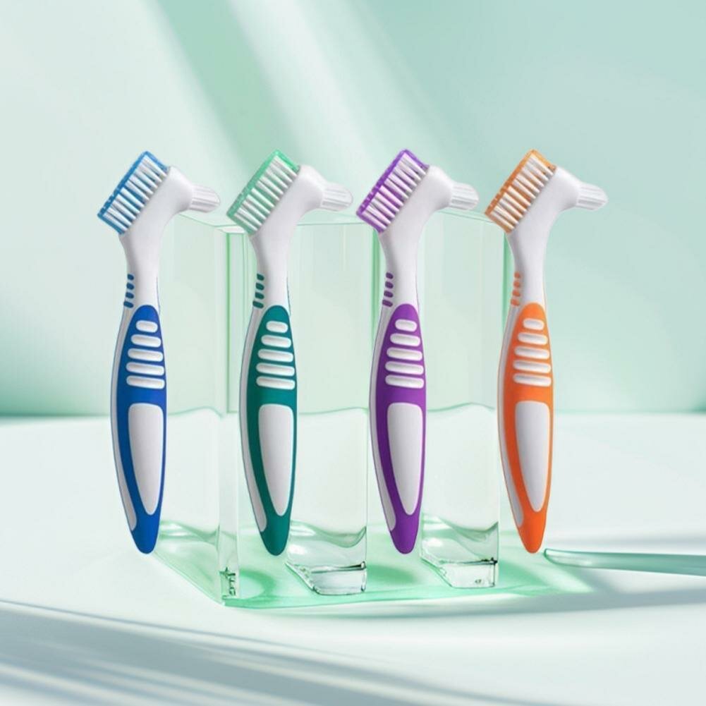 Зубная щетка двухсторонняя для чистки зубных протезов, брекетов , мостов, уход за съемными протезами