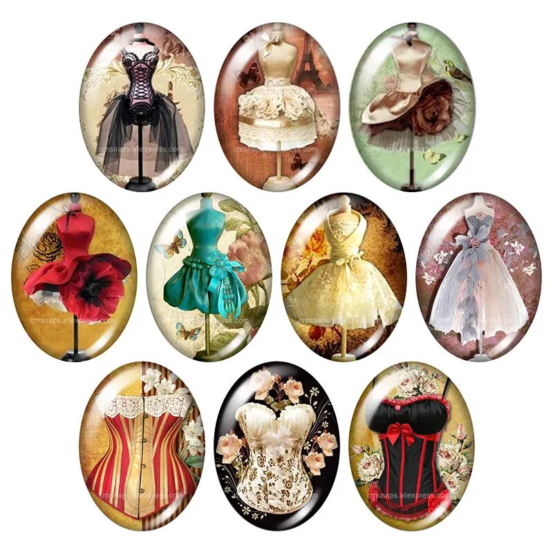 Кабошоны из стекла goddessglass овальные 10 шт. 13x18mm, 10pcs mixed