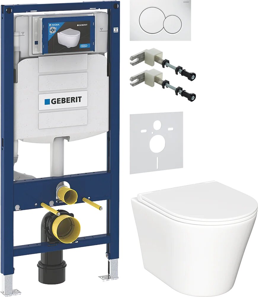 Комплект Унитаз подвесной Ceramicanova Forma CN3011 с микролифтом / Крепления к стене / Шумоизоляция, Инсталляция UP 320 111.300.00.5, Кнопка Sigma белая