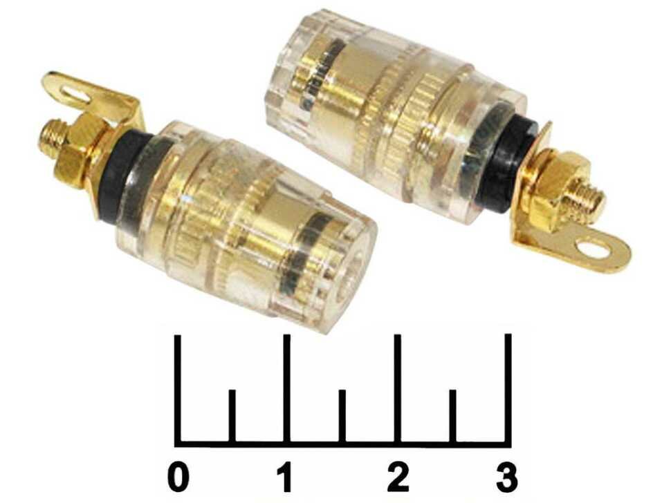 Клемма банан гнездо металл gold черная с колпачком