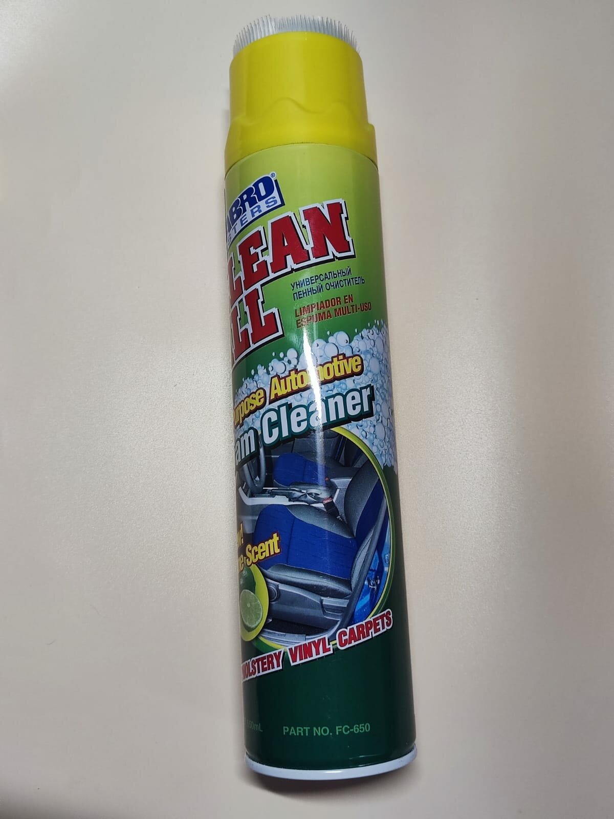 Пенный очиститель, универсальный (сухая химчистка) (щетка-крышка, аэрозоль) ABRO 0,65л - FC-650