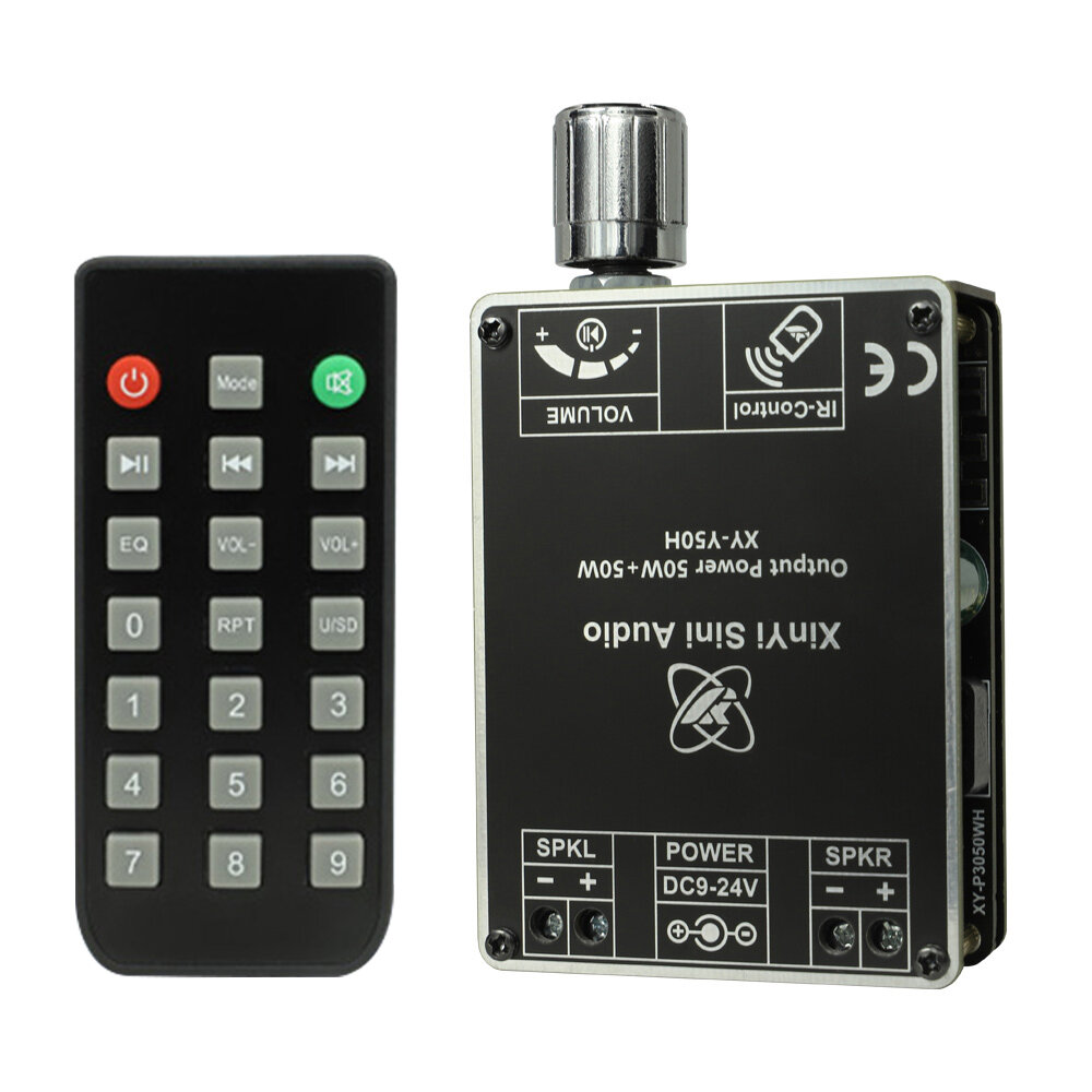 50W+50W BT 5.1 беспроводной аудиоусилитель портативный звуковой усилитель для автомобиля и дома черного цвета металл выходное сопротивление 4-8Ω размер 90*52*24мм вес 108г