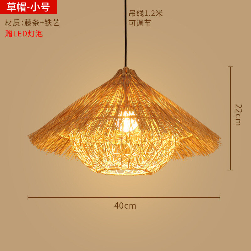 Люстра подвесная потолочная Плетение из бамбука, соломенная шляпа бежевого цвета, диаметр 40*22cm