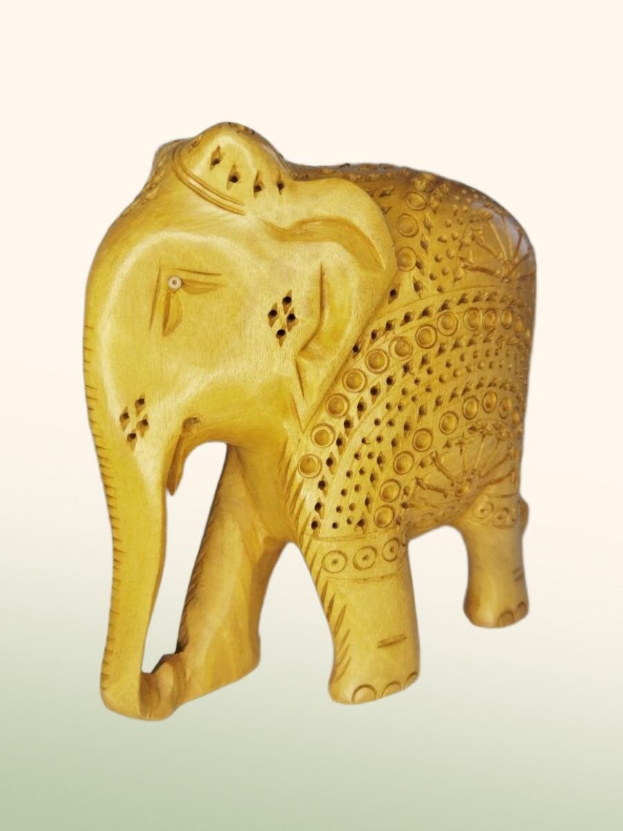 Статуэтка интерьерная Слон резной хобот вниз, 12,5х12,5х4,5см, дерево кадем