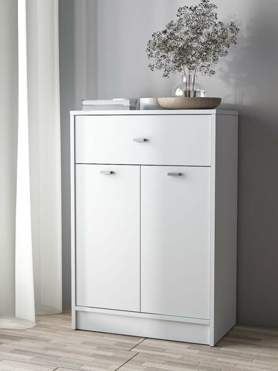 Комод для вещей деревянный в прихожую с ящиком и дверками 60*88.8*33.4, белый