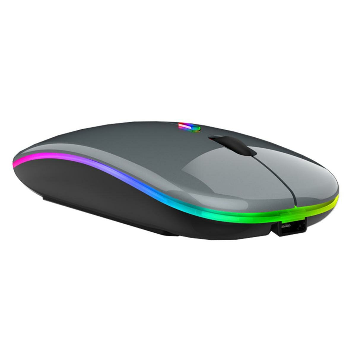 Беспроводная мышь RGB с бесшумной светодиодной подсветкой, эргономичная компьютерная 2.4G USB игровая мышь серого цвета