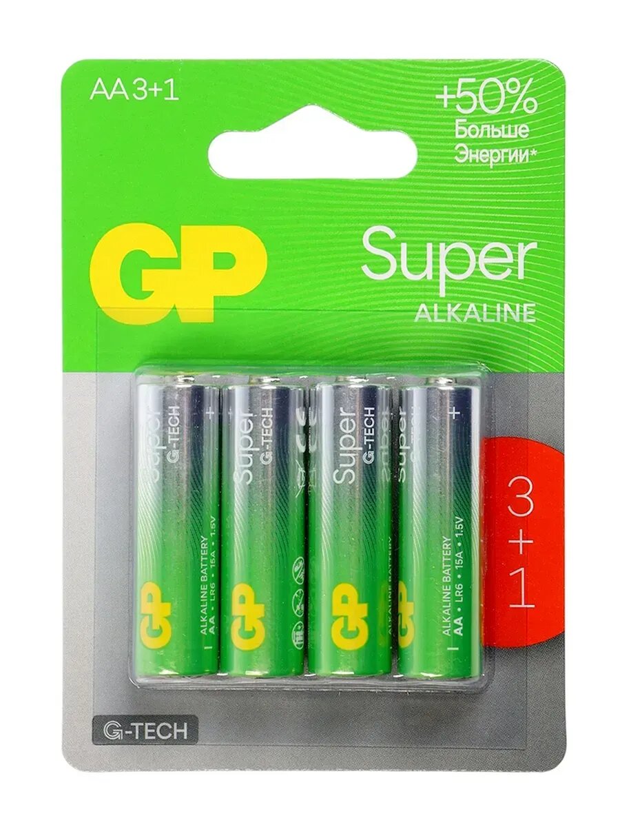 Батарейка алкалиновая Gp Super, Aa, Lr6-4bl, 1.5в, 3+1 шт.