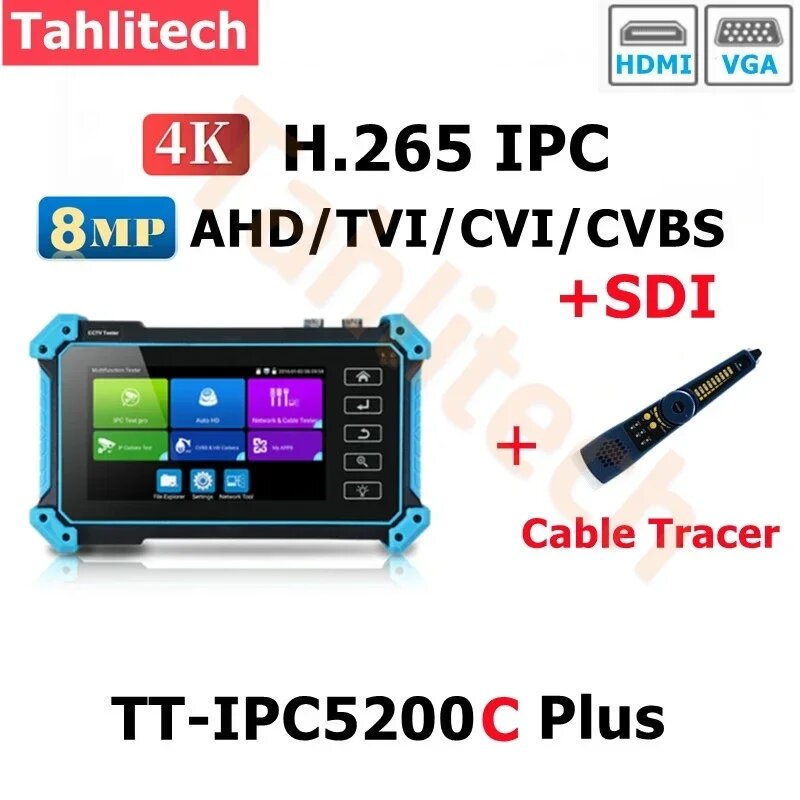 Тестер-монитор IPC-5200C Plus TahLiTech для аналоговых и IP-камер IPC-5200C Plus
