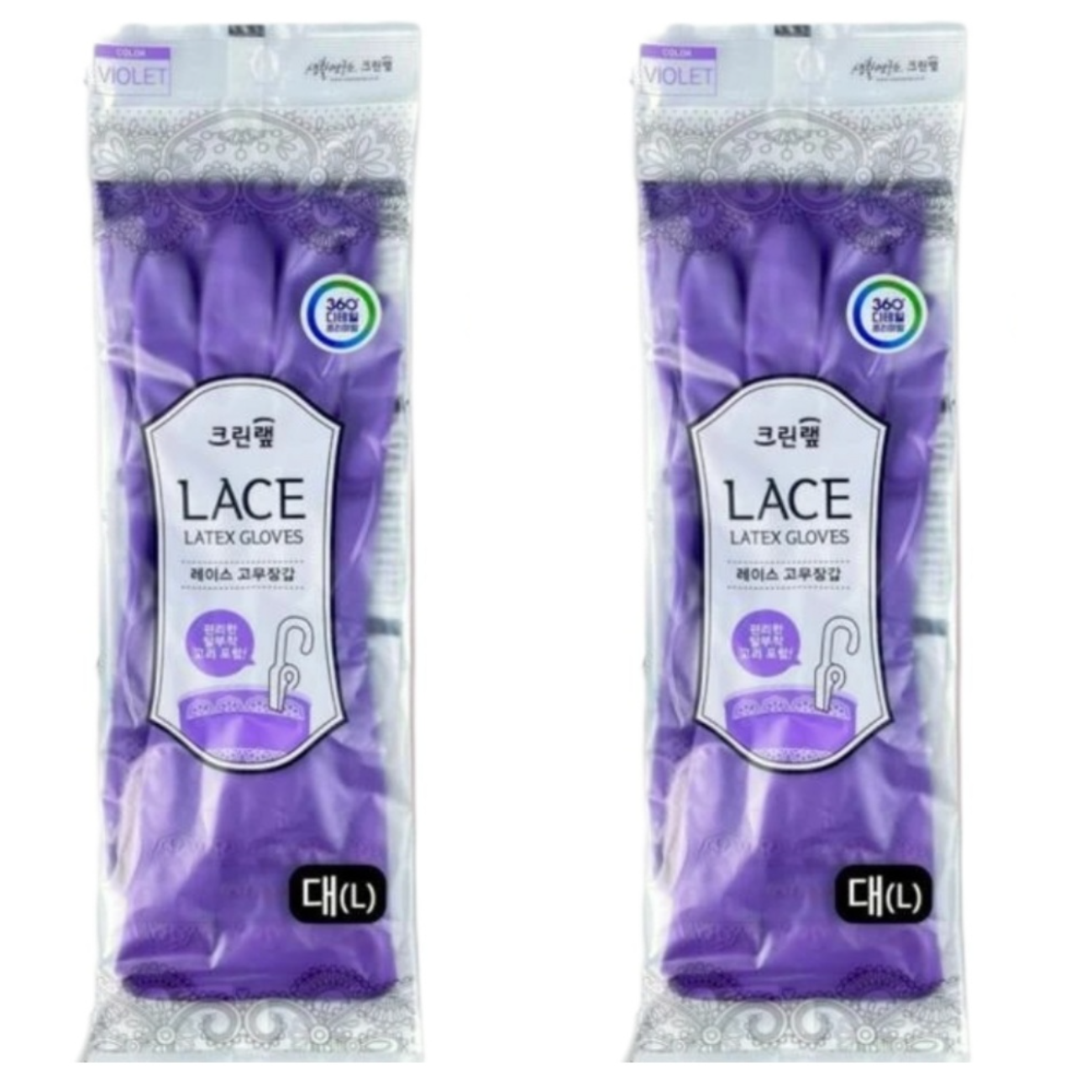 Перчатки Clean wrap Lace Latex Gloves, укороченные, с крючками для сушки, фиолетовые, размер L, 1 пара, 2 уп