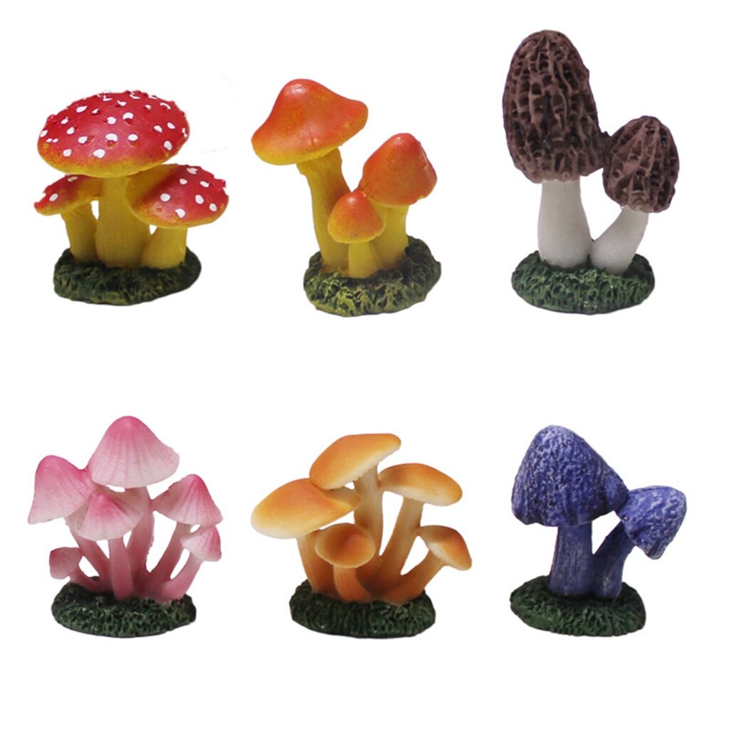 (Набор из 6 частей) Красочные Модели Грибов Украшения Ремесла Яркие Грибные Скульптуры Коллекция Фигурок для Декора сада