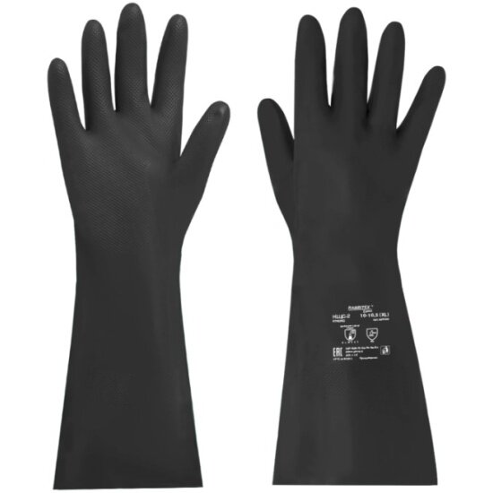 Перчатки латексные Rabbitex (раббитекс) EXPERT КЩС-2 STRONG химически устойчивые, тактильные, чёрные, размер 10, XL (очень большой), 609269 (609269СН)