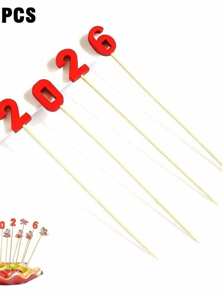 100 штук Экологичные бамбуковые палочки для фруктов и сахарных яблок, украшение для Нового года 2026 в китайском стиле с символом Лошади