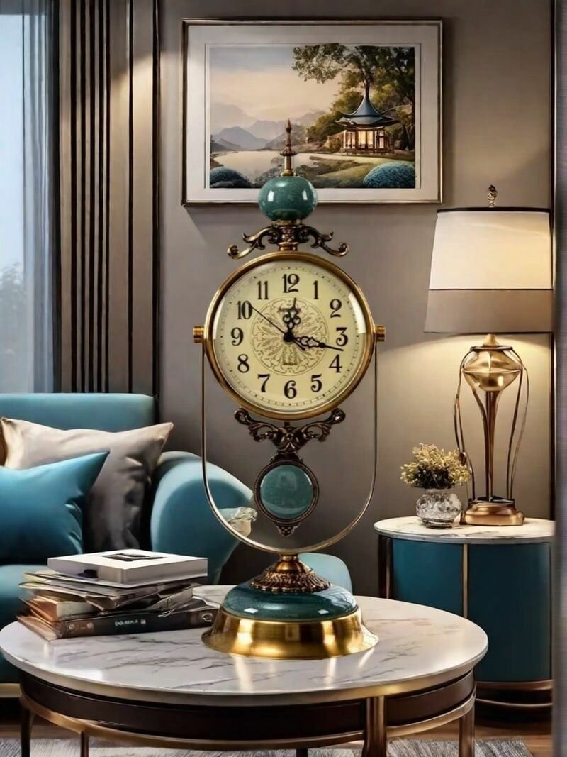 Часы каминные, европейский стиль, с маятником, бесшумный, Глазурованная керамика, используется в отделке дома, офиса, отеля