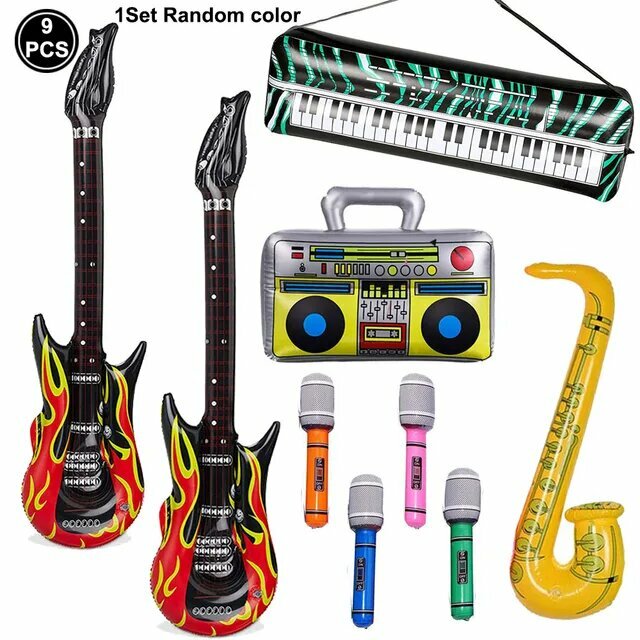 Надувной набор игрушек «Рок-звезда», надувная музыкальная гитара, пианино, саксофон и воздушные шары, украшения для вечеринки в стиле 80-х
