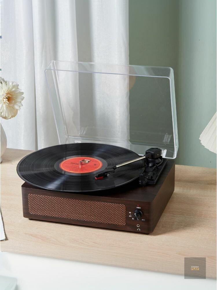 Ретро граммофон с Bluetooth, проигрыватель виниловых пластинок, деревянный корпус, с крышкой, для дома, акустическая система, винтажный стиль