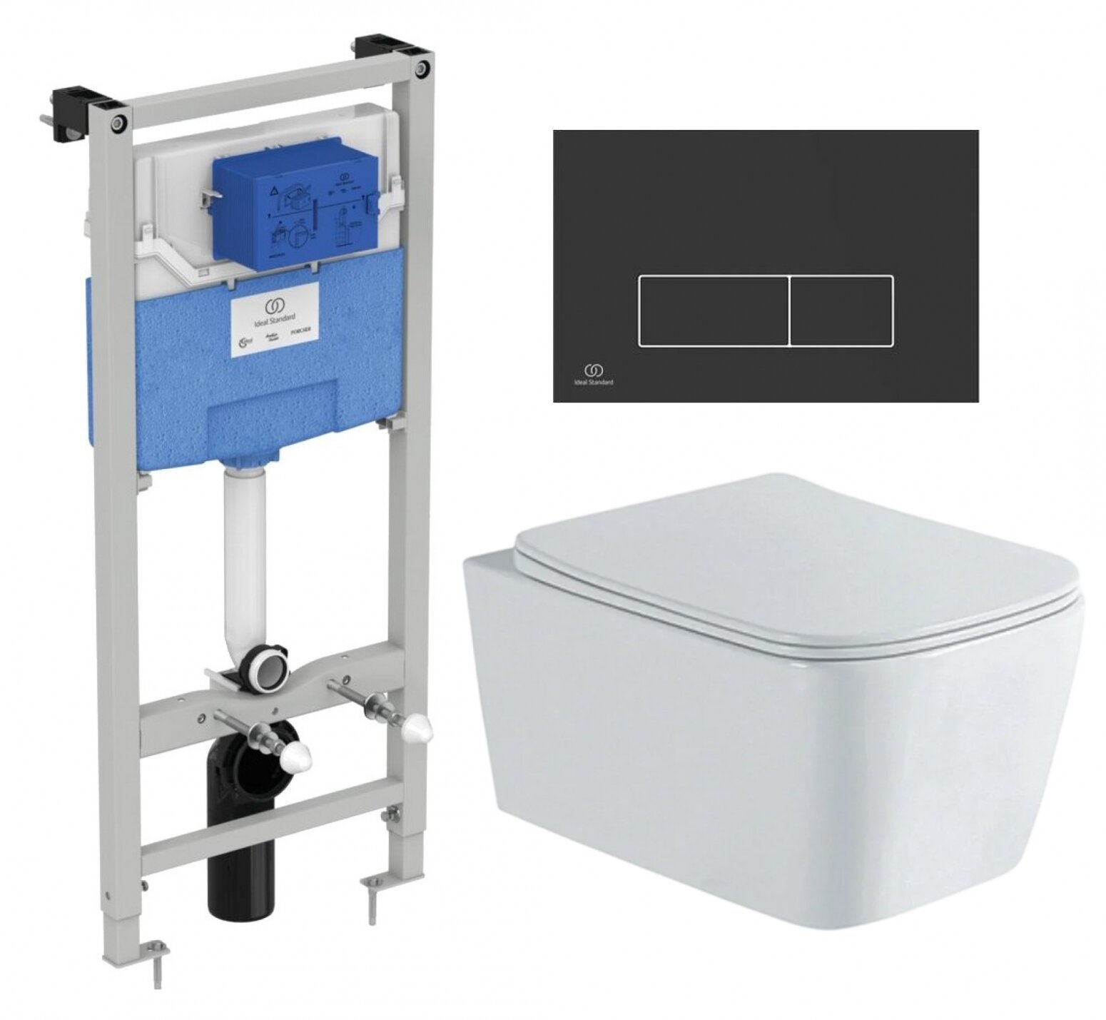 Комплект 3 в 1 инсталляция Ideal Standard + Унитаз подвесной AQUATEK Либра New AQ1148N-00 + кнопка черная