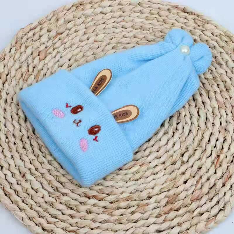 Осенне-зимняя новогодняя шапка с кроликом, шапка для новорожденного, утепленная детская теплая двухслойная шерстяная шапка для детей 0-6 месяцев