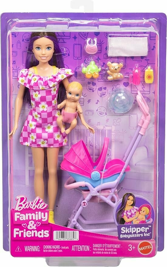 Игровой набор Mattel Barbie Family & Friends - Барби Скипер Skipper Babysitters c пупсом, коляской и аксессуарами- Барби JJB42