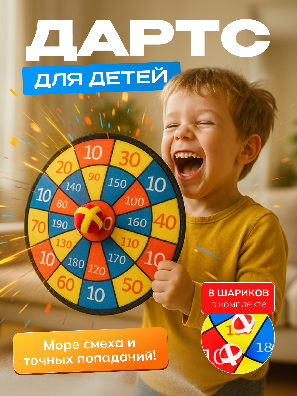 Дартс детский с мячиками 8 шт на липучках