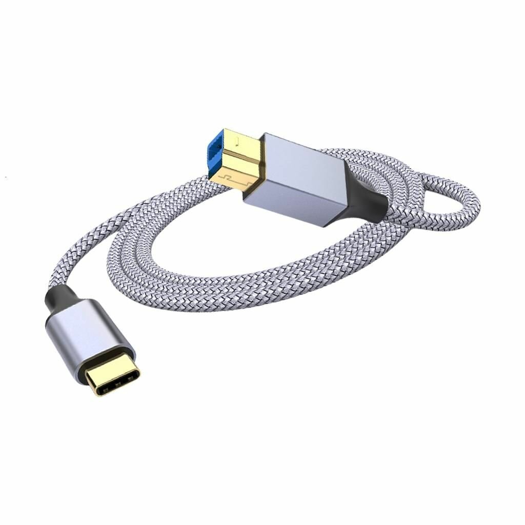 Кабель Type C to USB B с нейлоновой оплеткой, протестирован на 10000+ изгибов, высокая скорость и долговечность, - 0,5 метра