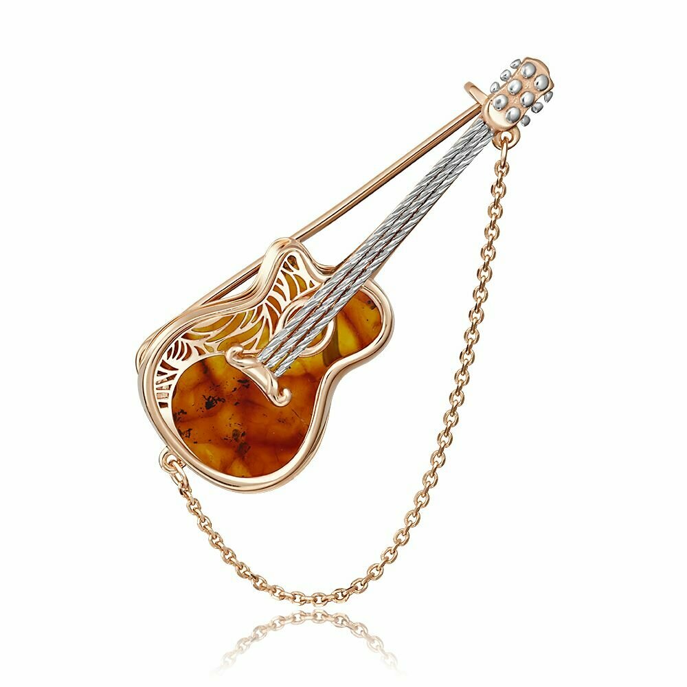 Брошь, красное золото, 585 проба, янтарь