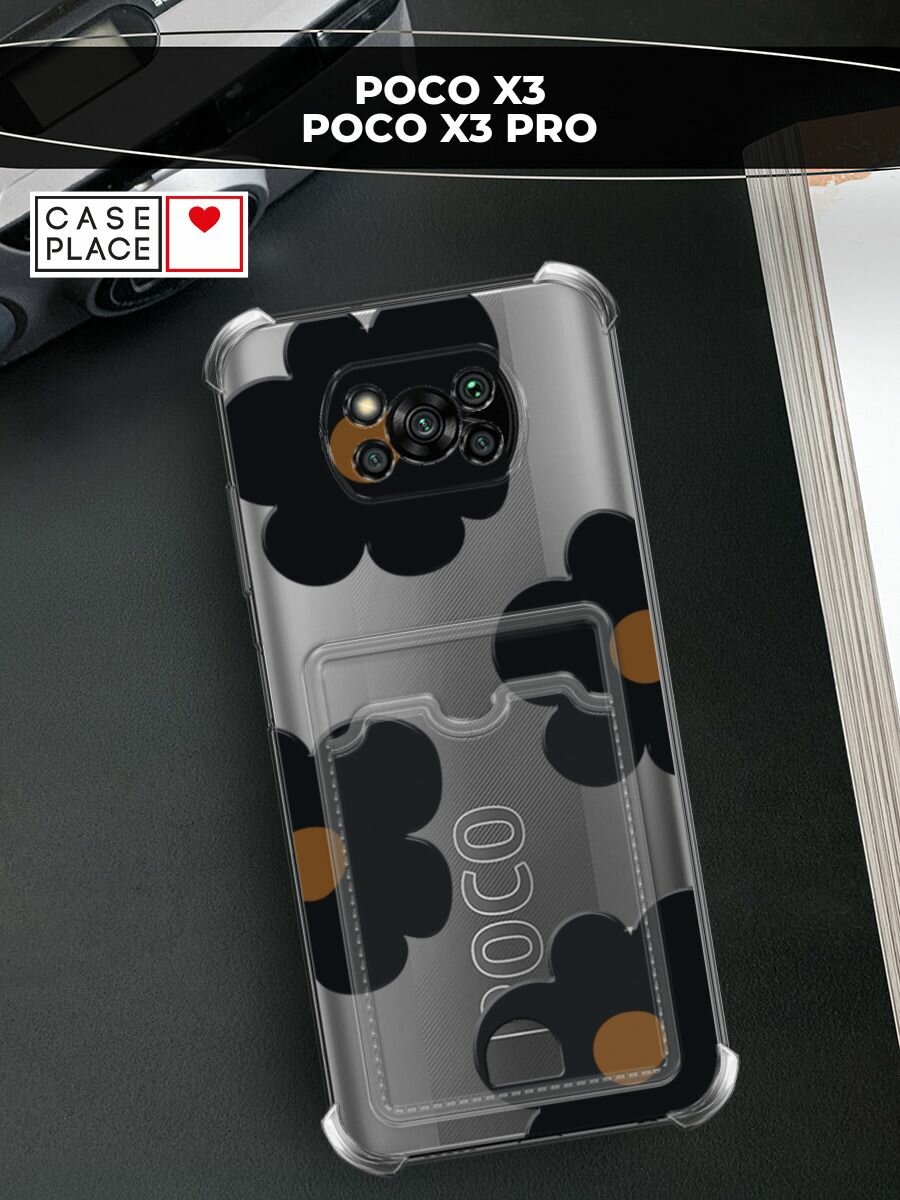 Чехол на Xiaomi Poco X3/X3 Pro (Поко X3/X3 Pro) с картой и принтом Темные цветочки