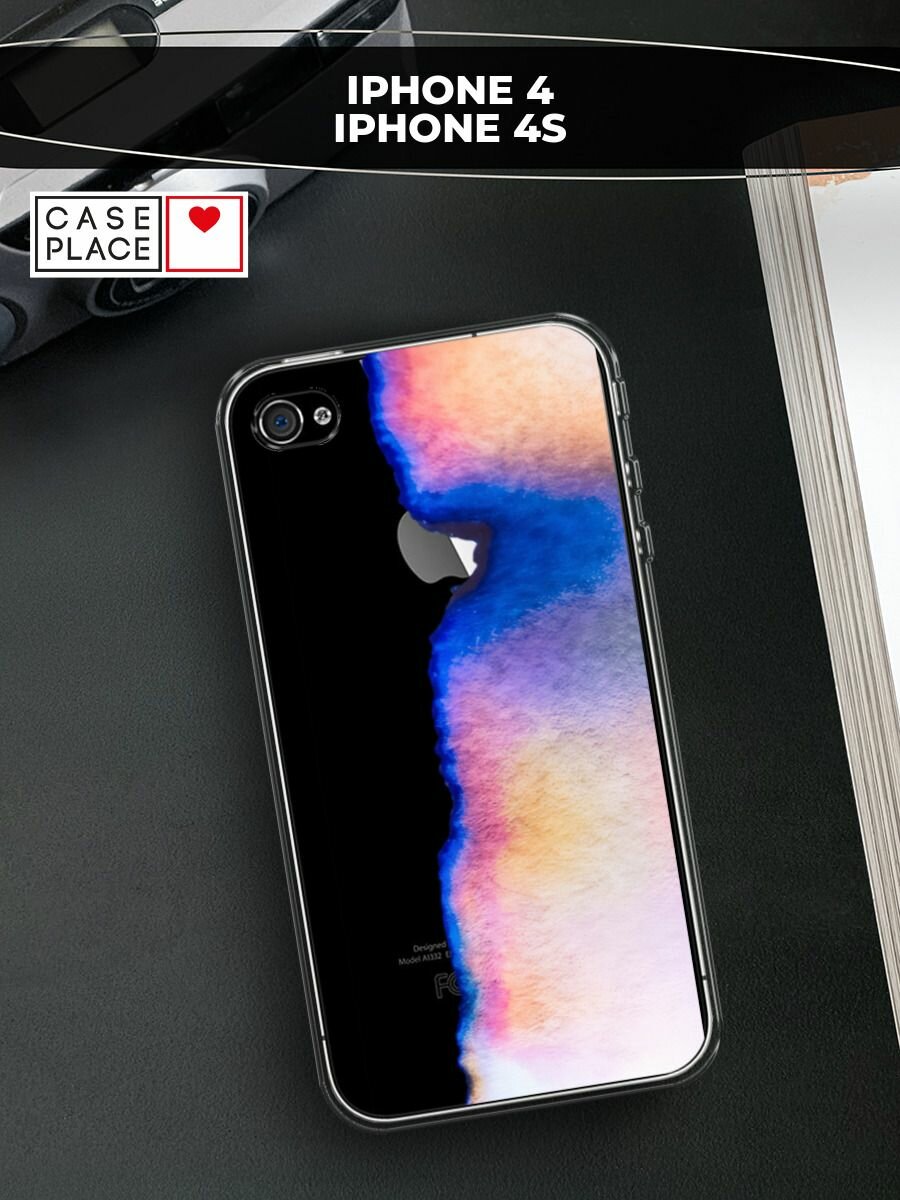 Чехол на Apple iPhone 4/4S / Айфон 4/4S с принтом Синяя акварель, прозрачный