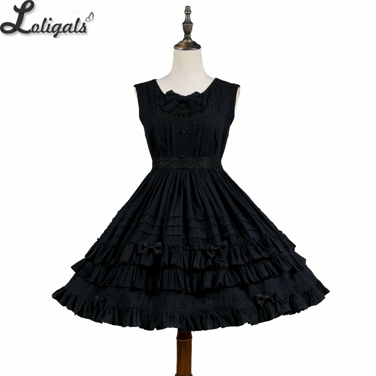 Черное платье Lolita с оборками, XXL