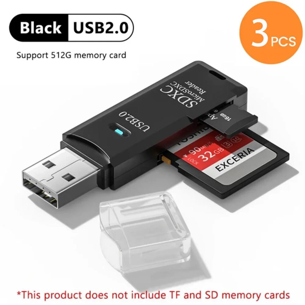 Кардридер 2-в-1 USB 3.0 Черный, 3pcs Black2.0