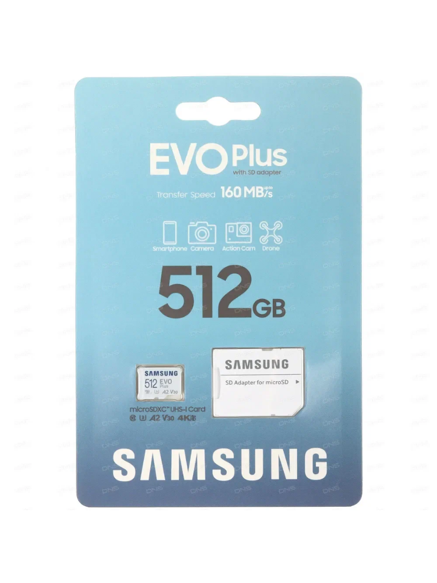 Карта памяти MicroSDXC 512 Gb Samsung EVO PLUS 160/90 MB/s U3 / V30 / A2 MB-MC512SA