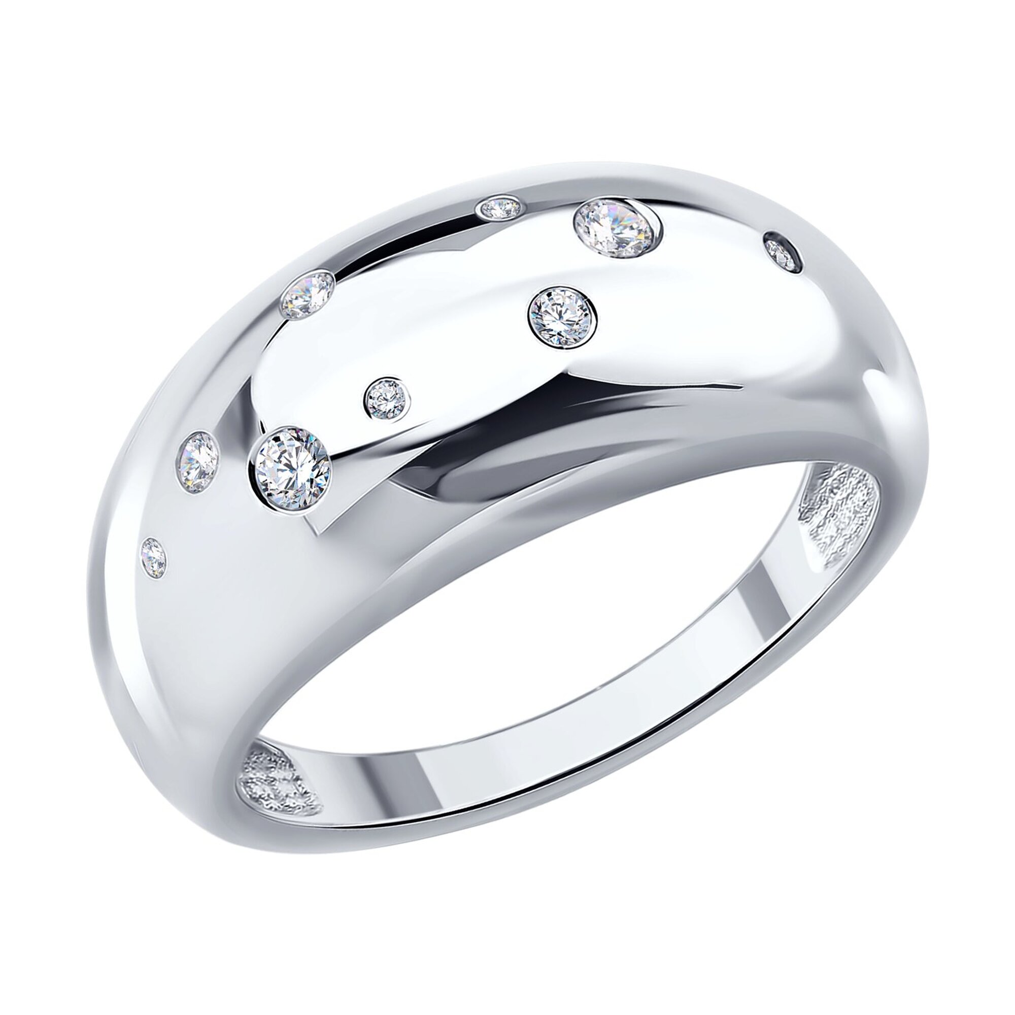 Кольцо, серебро, 925 проба, родирование, фианит