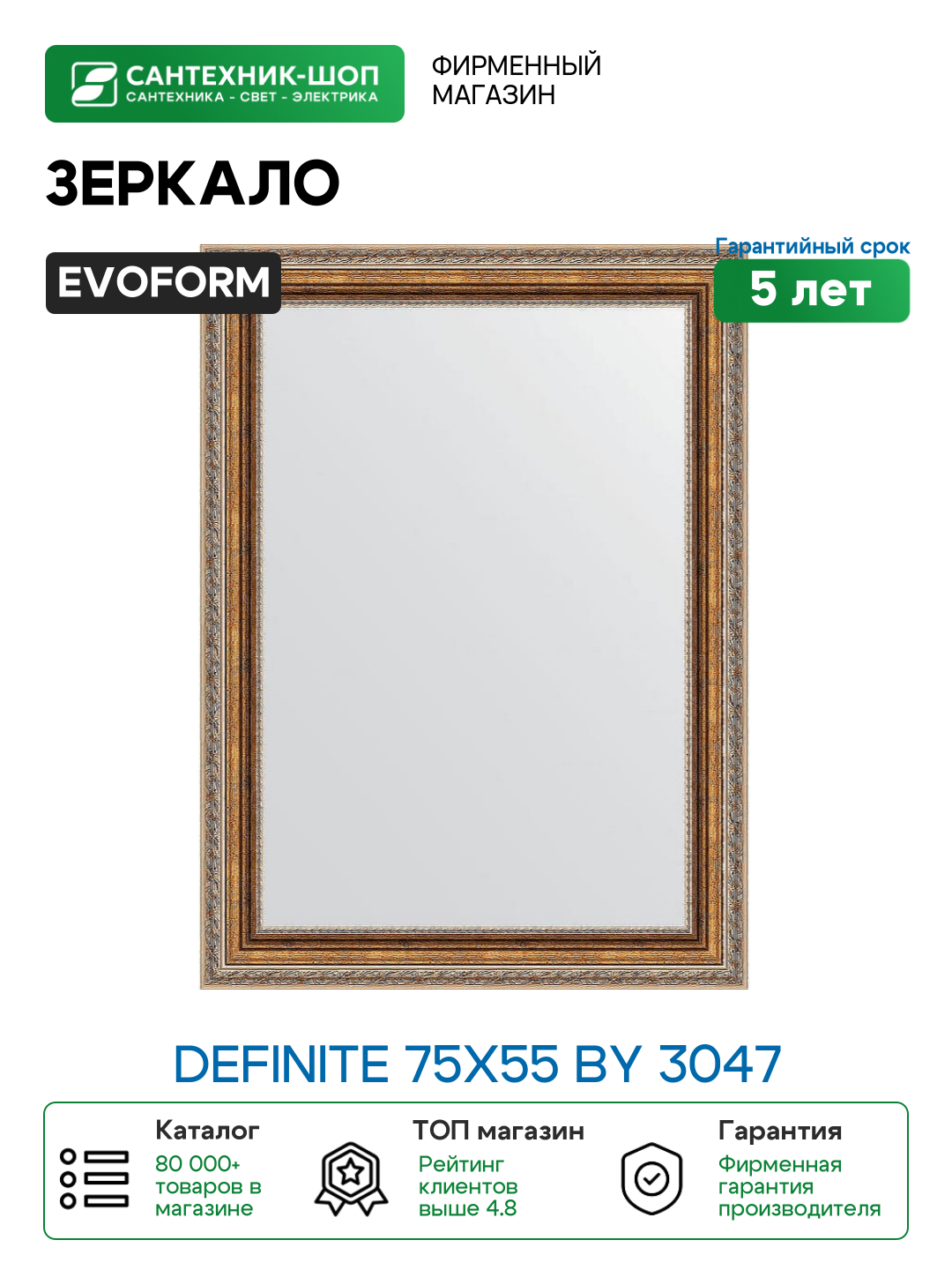 Зеркало Evoform Definite 75х55 BY 3047 в багетной раме - Версаль бронза 64 мм стекло