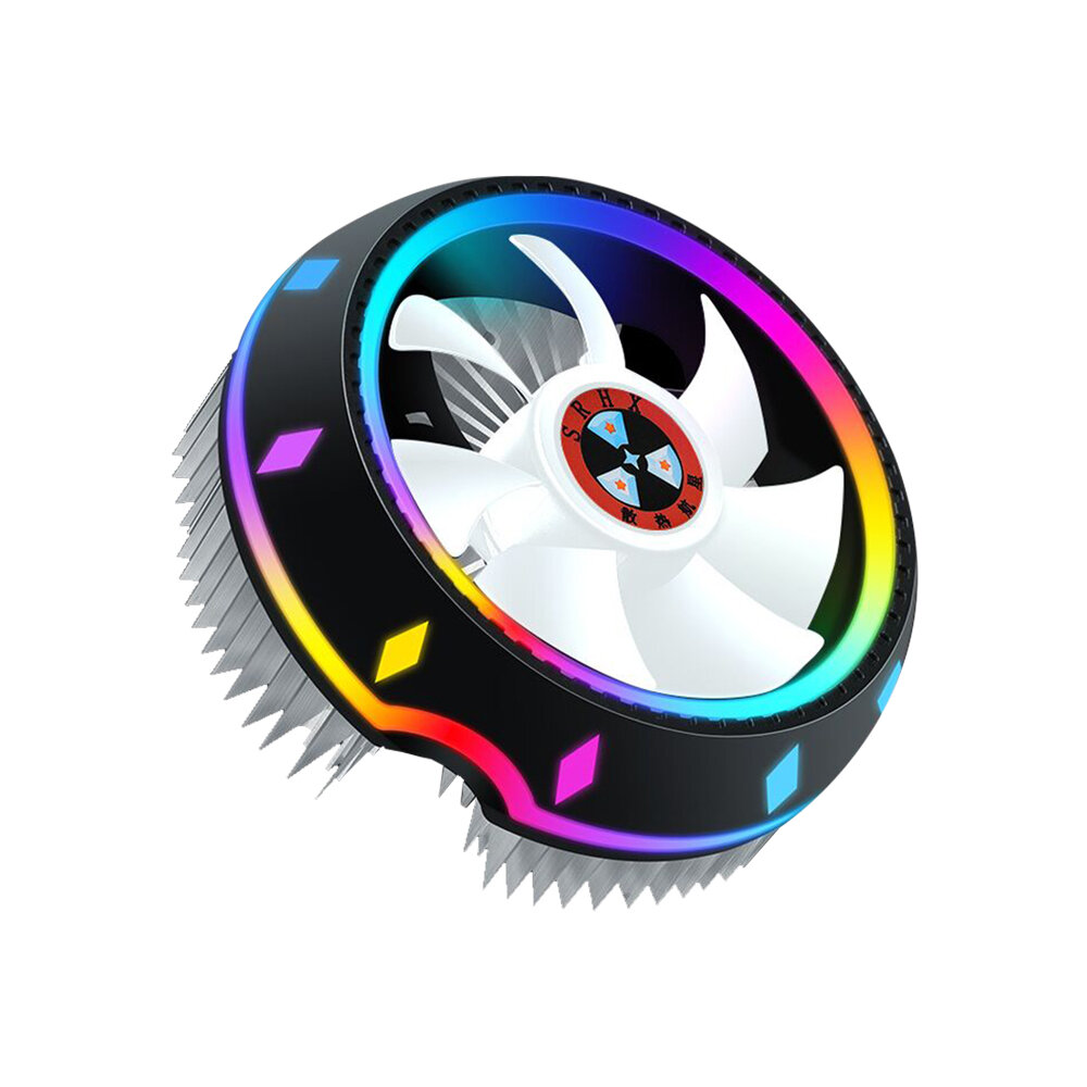 CPU Air Cooler All-in-one UFO-designed 5-color Lighting Push Configuration Intel Universal Socket Fluid Bearing Silver 90x90x25mm 39.2CFM 2400RPM 3 Pin 12V 0.28A 40000 hours