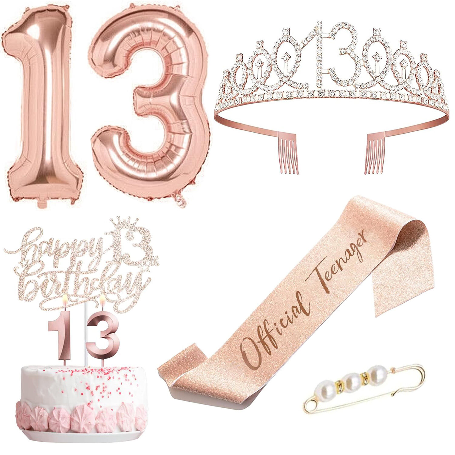 Декорации для Дня Рождения 13h, Диадема для Дня Рождения 50летия, Топпер для Десерта и Свечи с Номером 50, Пясанка для Дня Рождения, Розовое Золото Декорации для Дня Рождения 13-летней Девушки Подарки