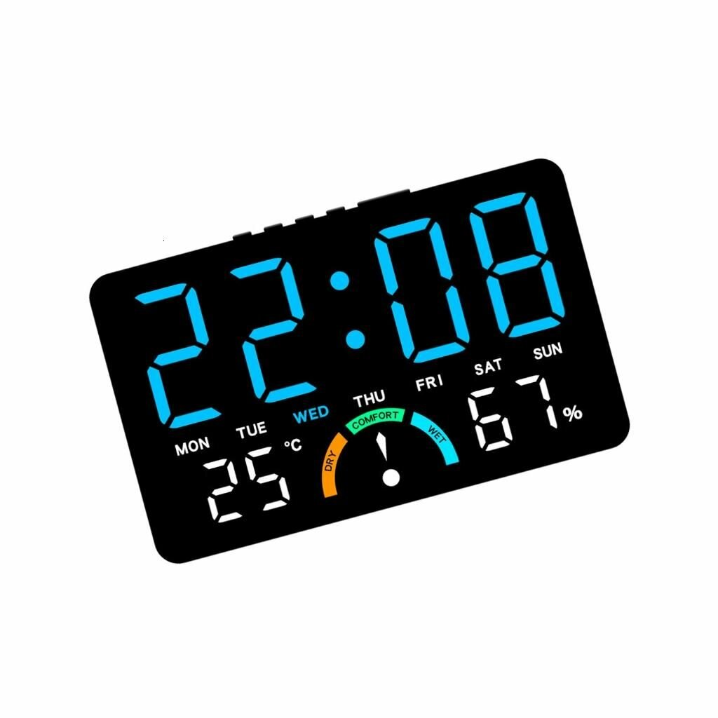 Большие LED цифровые часы с будильником и монитором температуры и влажности