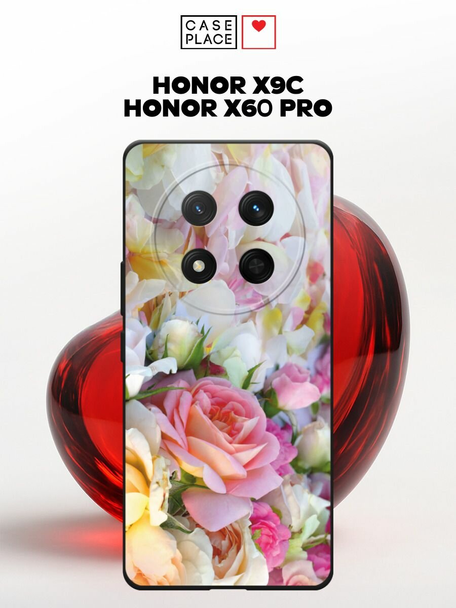 Черный матовый чехол на Honor X9C/X60 Pro / Хонор X9C/X60 Про с принтом Утренние розы