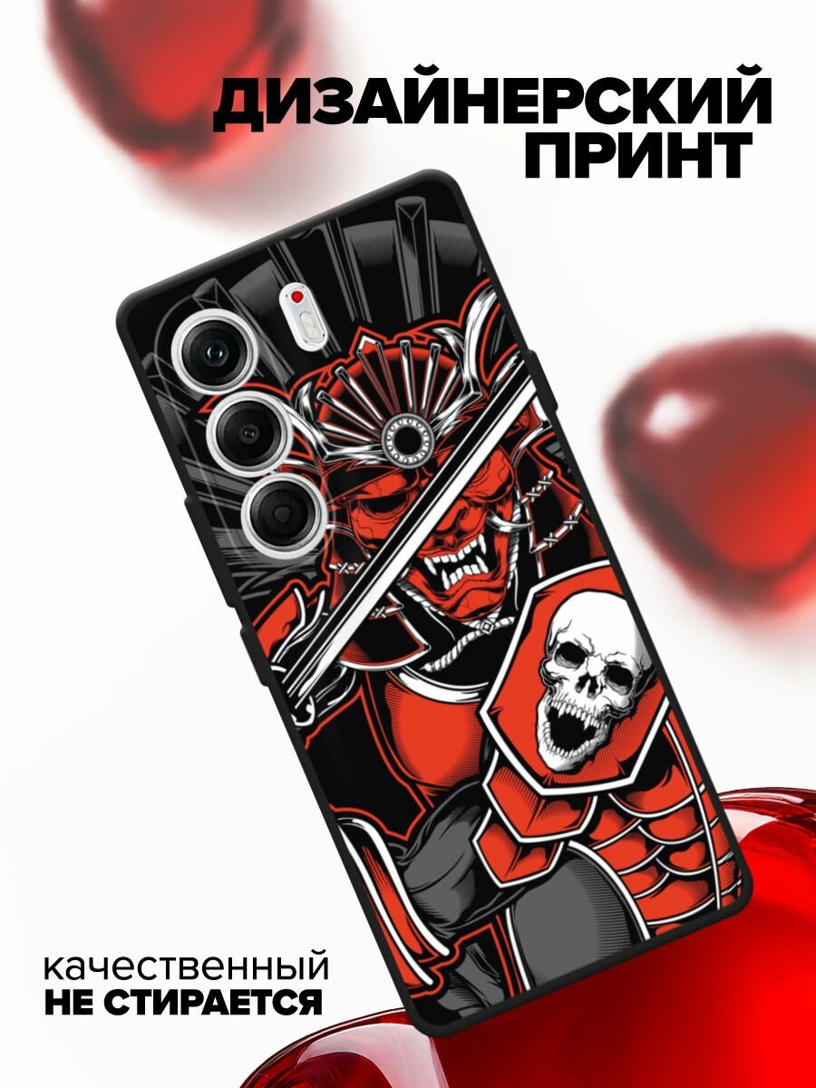 Черный матовый чехол на Tecno Camon 40 Pro/40 Pro 5G / Текно Камон 40 Про/40 Про 5G с принтом Самурай с черепом — фото 1