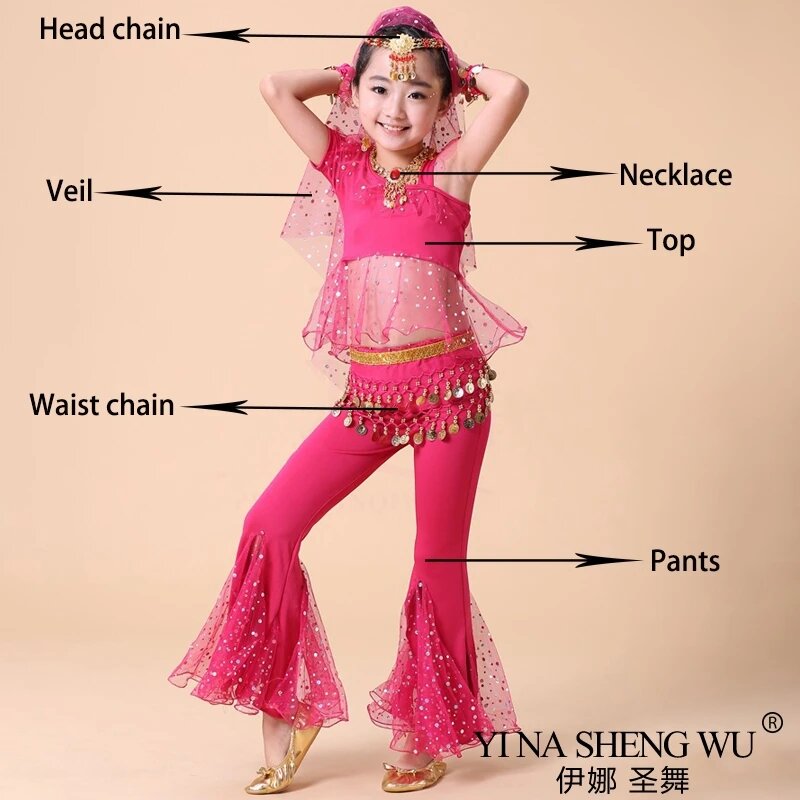 Детский костюм для танца живота YI NA SHENG WU Розовый, L, Rose red 5pcs