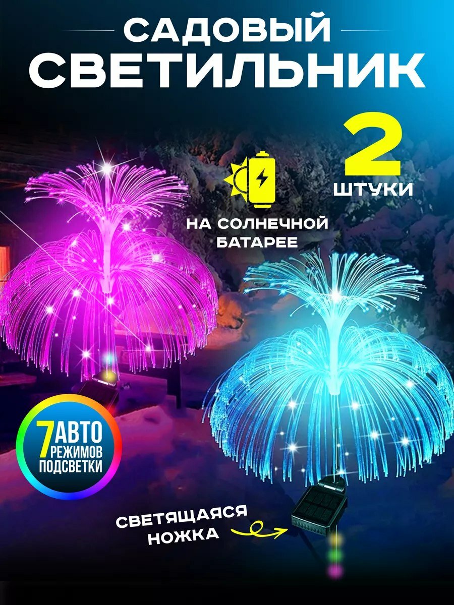 Светильник уличный садовый Фонтан 2шт/ садовые светильники на солнечных батареях-7 цветов