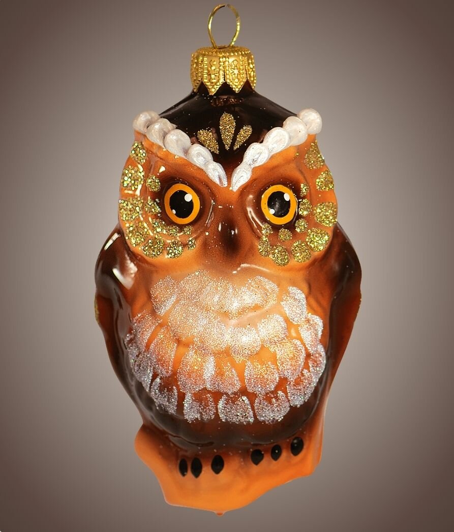Елочная игрушка Сова, стекло, ручная роспись, арт 212, Ариель (Нижний Новогород)