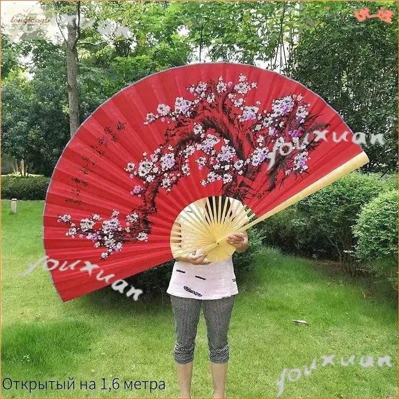 Китайский большой веер на стену/Лошади/ бамбук, шелк