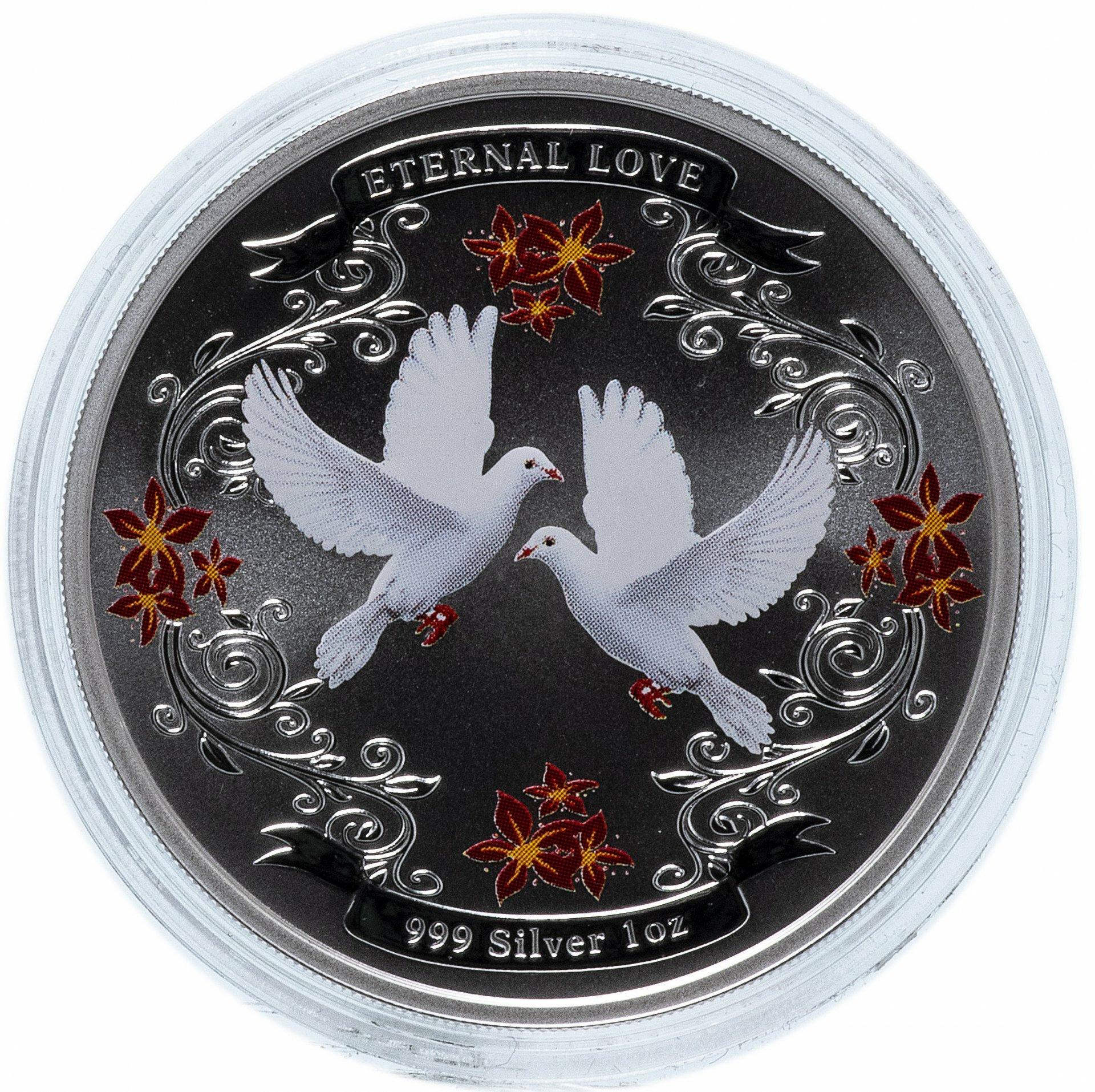 Ниуэ 2 доллара 2011 "Вечная Любовь Голуби" в подарочном футляре с сертификатом, Серебро 999, в сохранности UNC